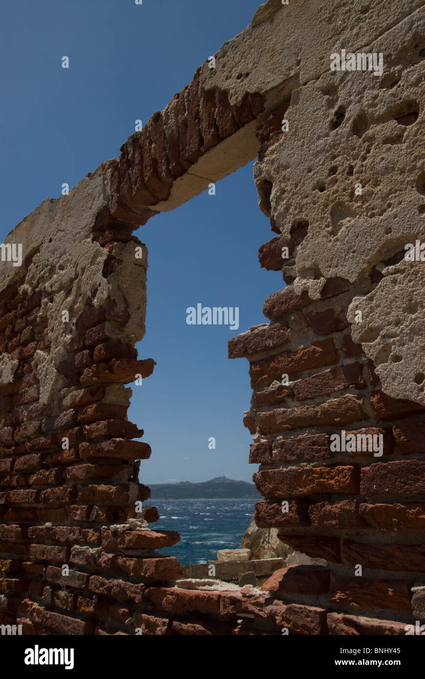 Italy Sardinia stones blue brick wall broken decay sky heaven structure ...