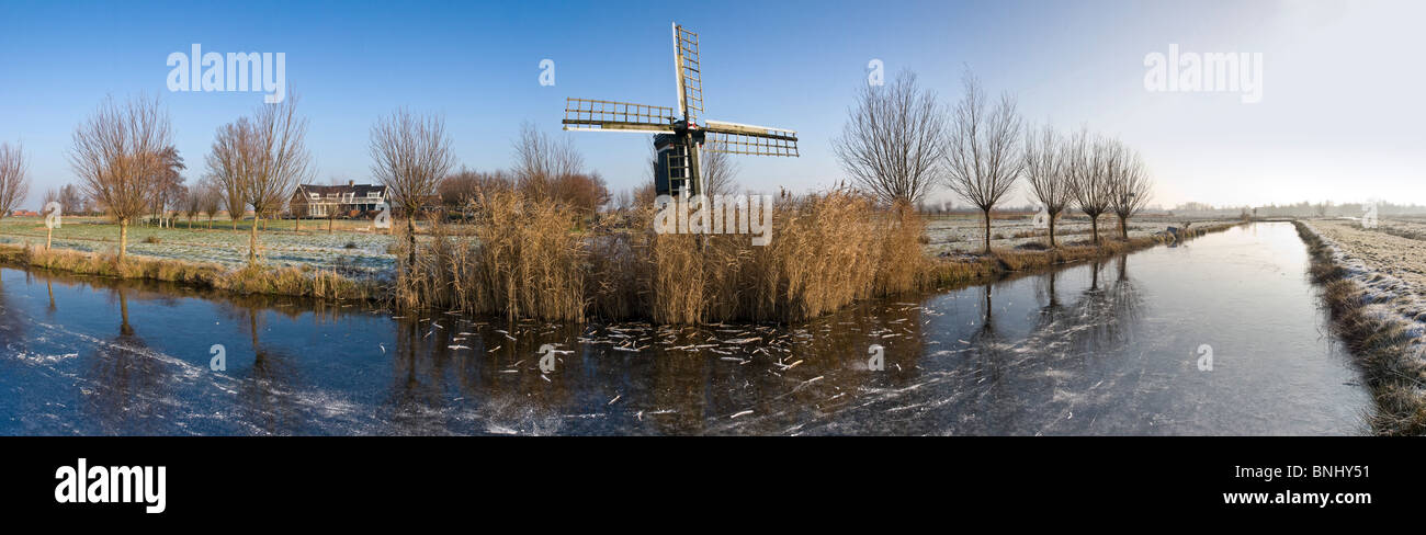 The Netherlands Holland landscape scenery nature winter canal channel ...