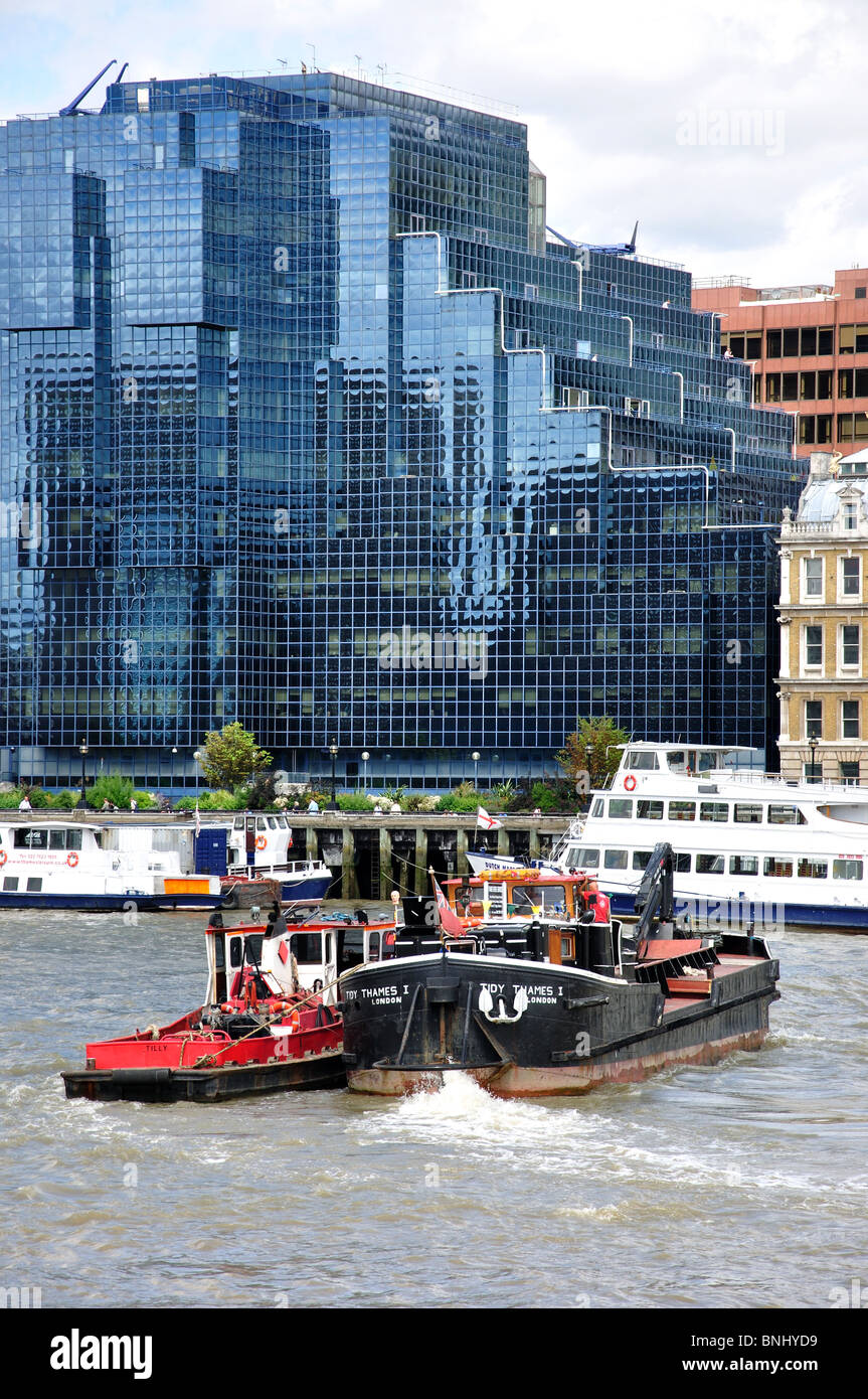 Barge on River Thames from South Bank, The London Borough of Southwark ...