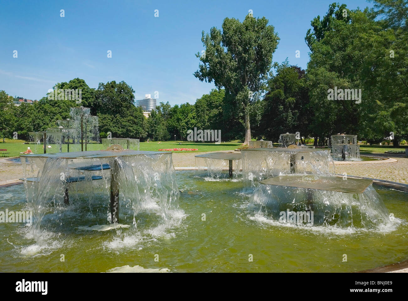 Stuttgart city Germany Baden-Wurttemberg recreation park water fountain ...