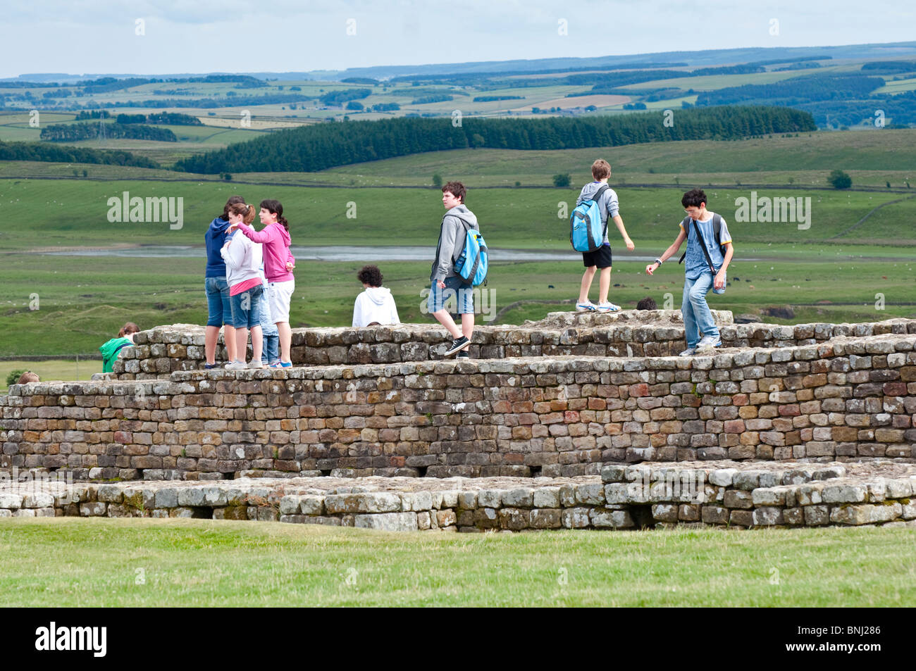 Children at Housesteads, enjoying exploring Roman remains at Hadrians ...