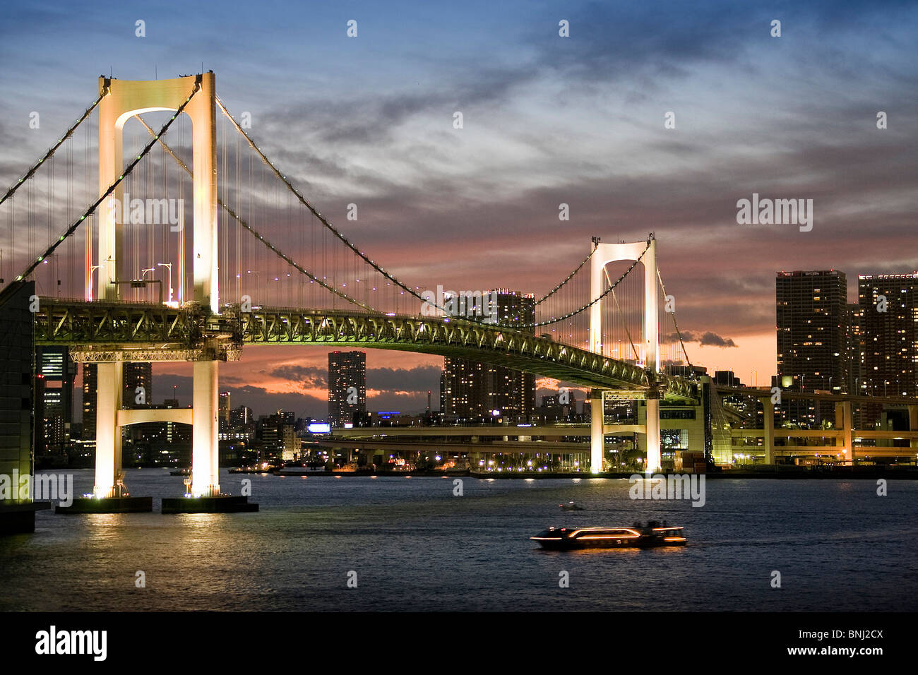 Japan Asia Tokyo city town city Tokyo Bay Rainbow bridge bridge at ...