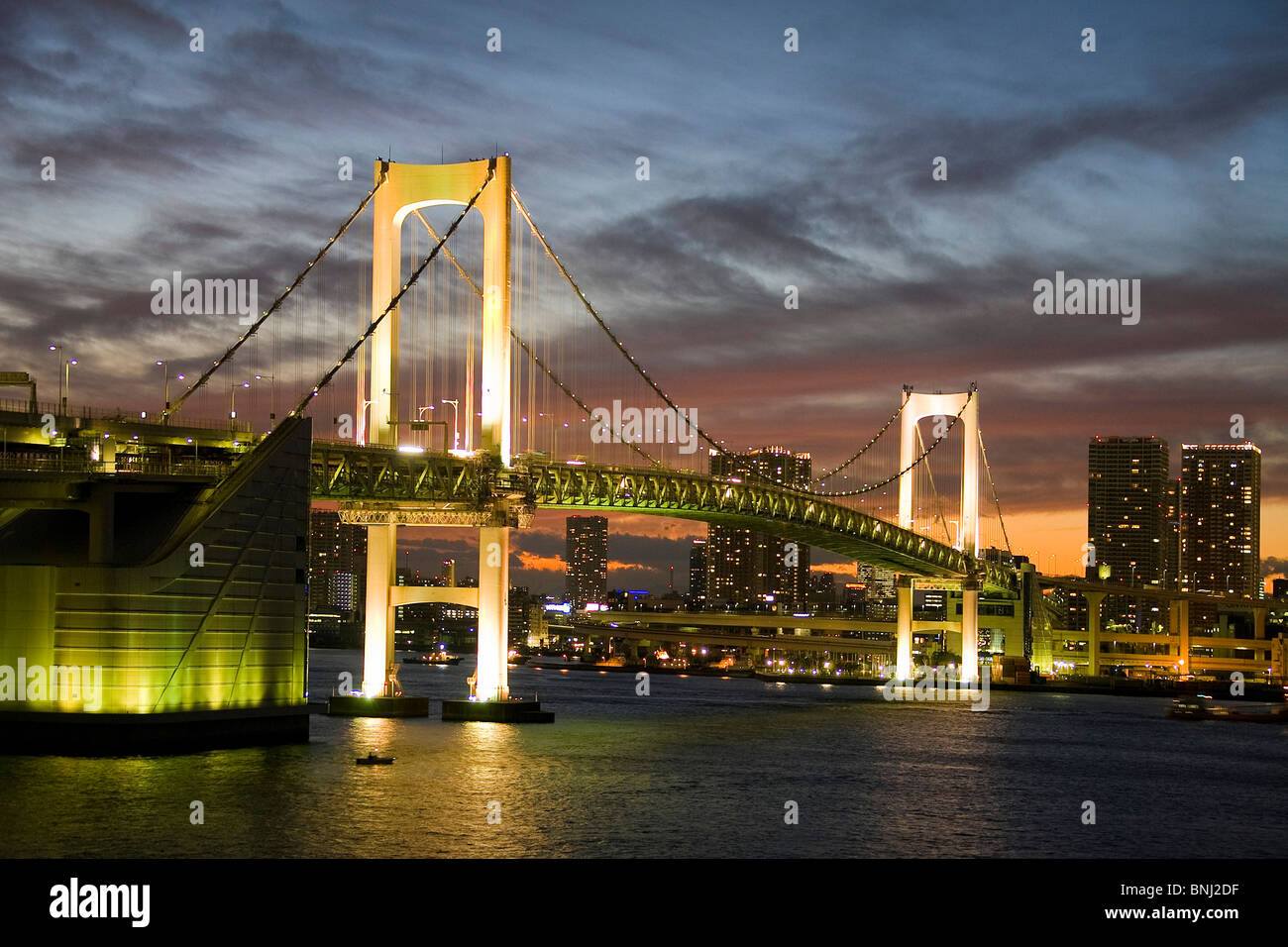 Japan Asia Tokyo city town city Tokyo Bay Rainbow bridge bridge at ...
