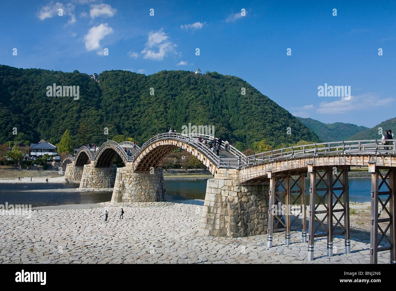 Japan Asia Kintaikyo bridge Iwakuni riverbed arched bridge historically ...