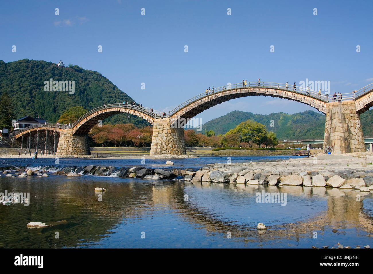 Japan Asia Kintaikyo bridge Iwakuni riverbed arched bridge historically ...
