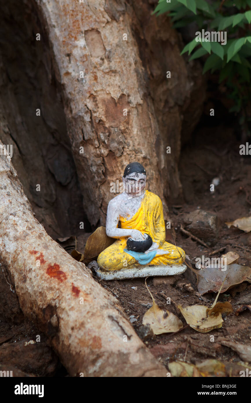 little buddha statue at the sacred bodhi tree Stock Photo - Alamy