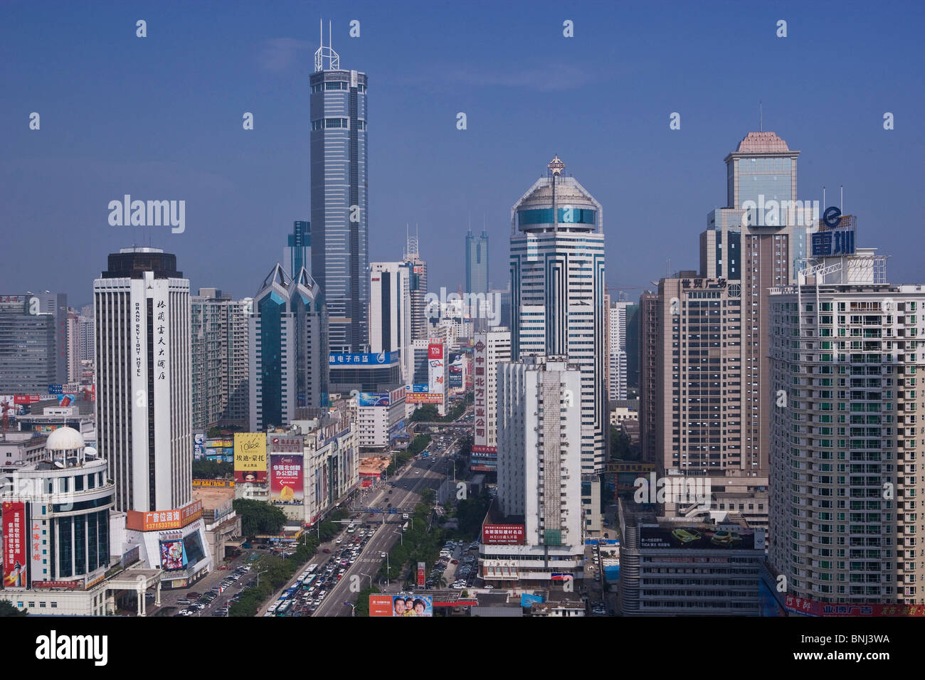 China Guandong Shenzhen city town city Shennan Lu Avenue skyscraper ...