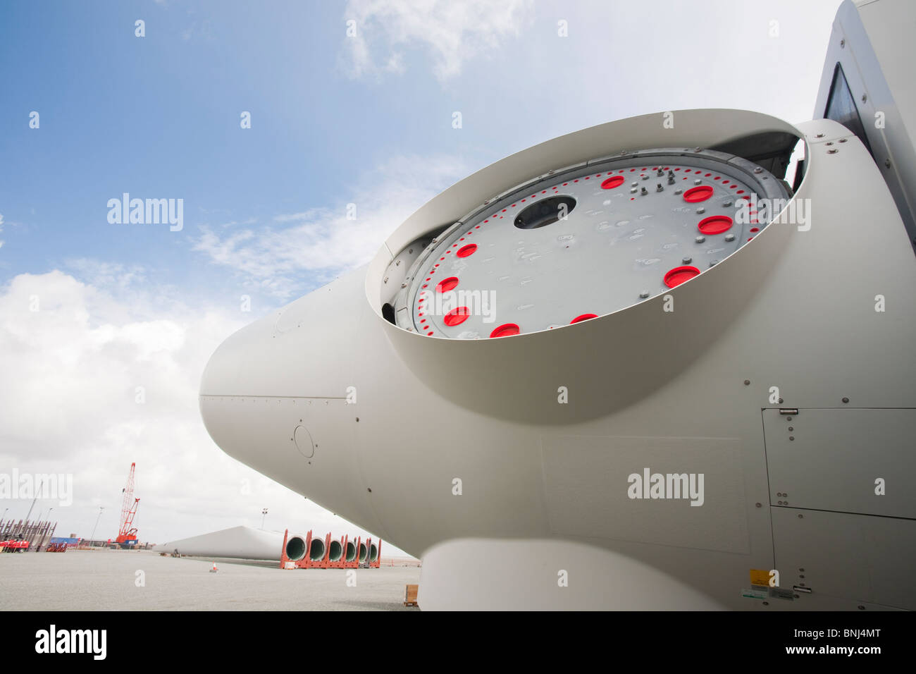Preparing wind turbines for the Walney offshore wind farm at Mostyn ...