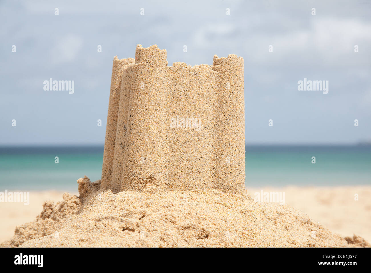 Sand castle on a beach in Cornwall England, United Kingdom Stock Photo ...