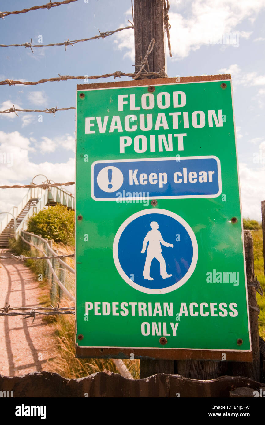 A flood evacuation sign in a caravan park in Kinmel bay that is ...