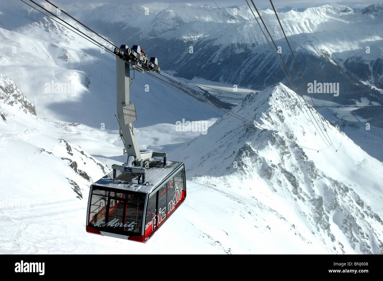 Switzerland gondola aerial cable railway cable railway Piz Nair winter ...