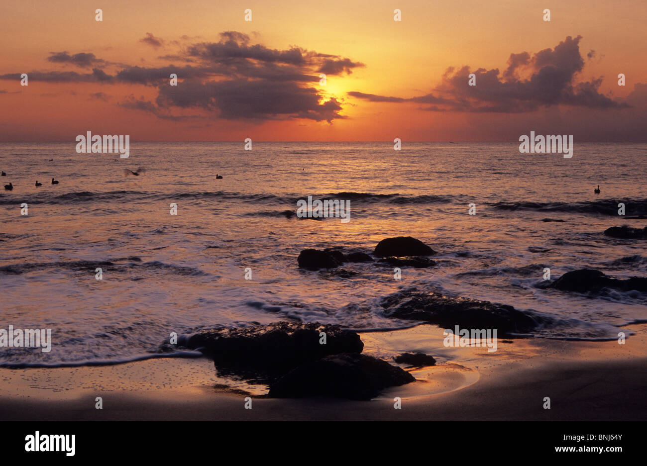 Costa Rica Pacific coast Sea Ocean rock cliff sundown sunset twilight ...
