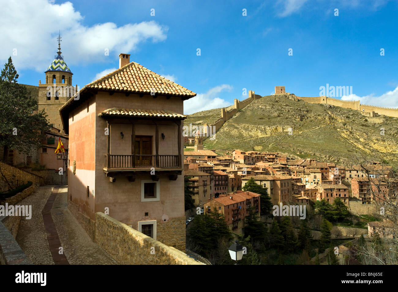 Spain Aragon region area Teruel province Albarracin town city hill ...