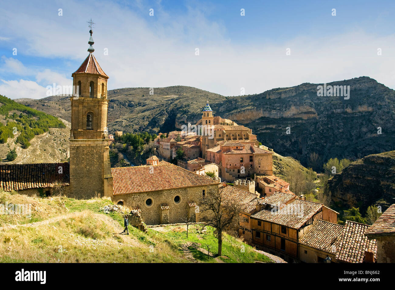 Spain Aragon region area Teruel province Albarracin town city hill ...
