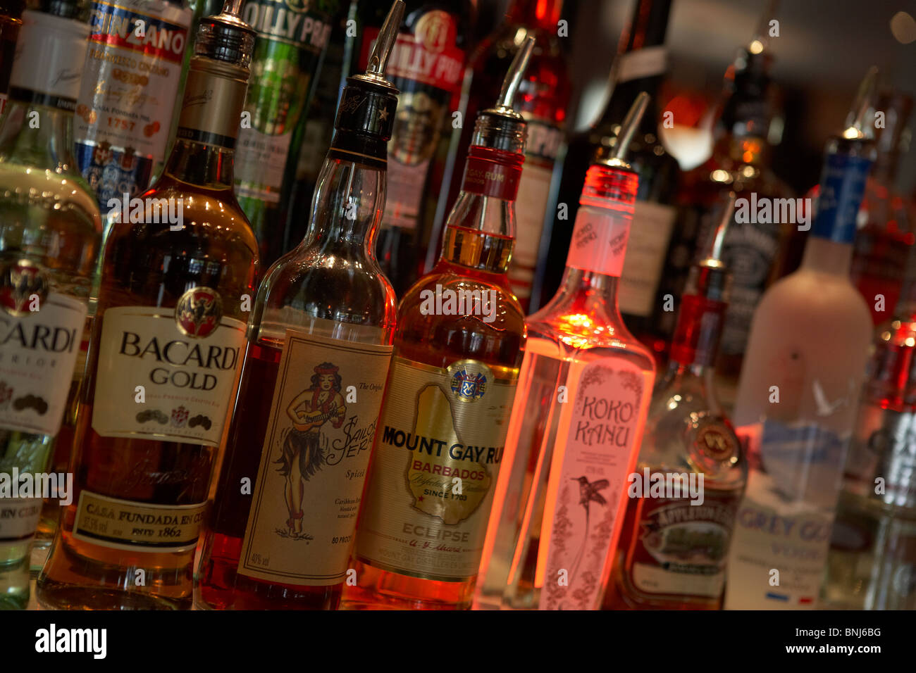 Bottles Spirits In Cocktail Bar High Resolution Stock Photography and ...