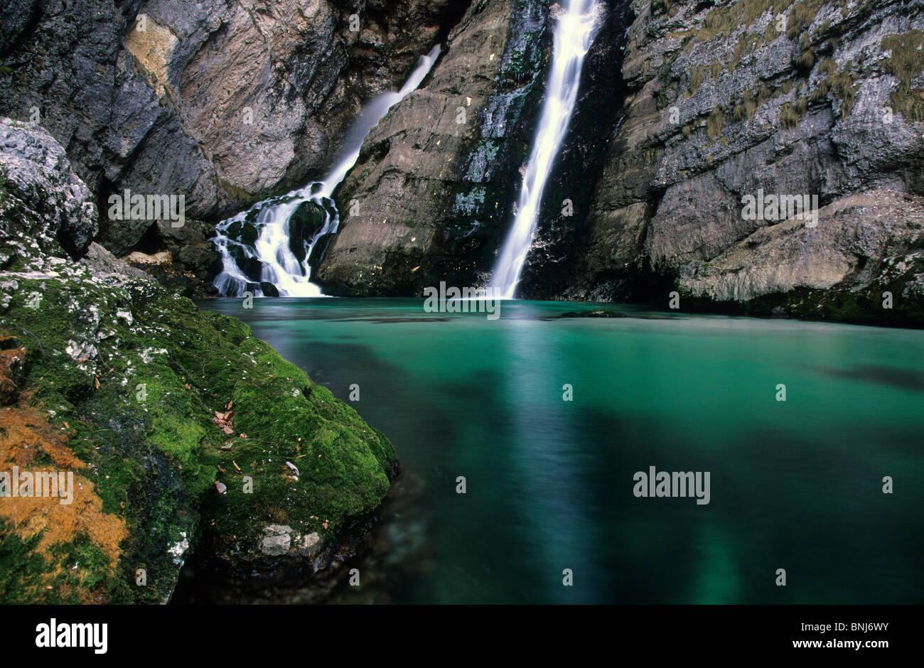 Slovenia national park Triglav waterfall bemooster cliff Slap Savice ...