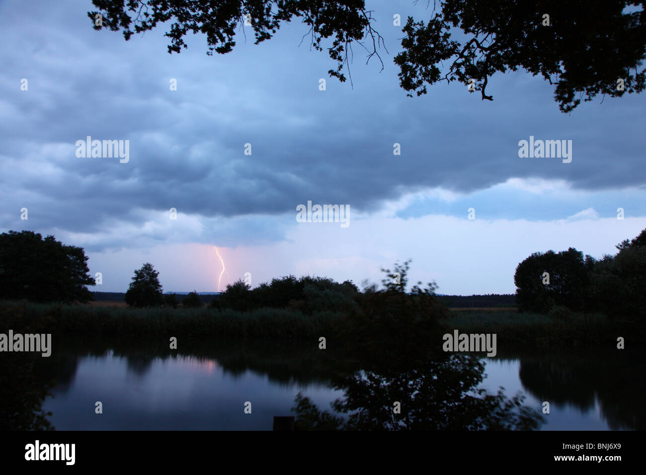 stormy weather with lightning over Regnitz River, Bamberg, Germany ...