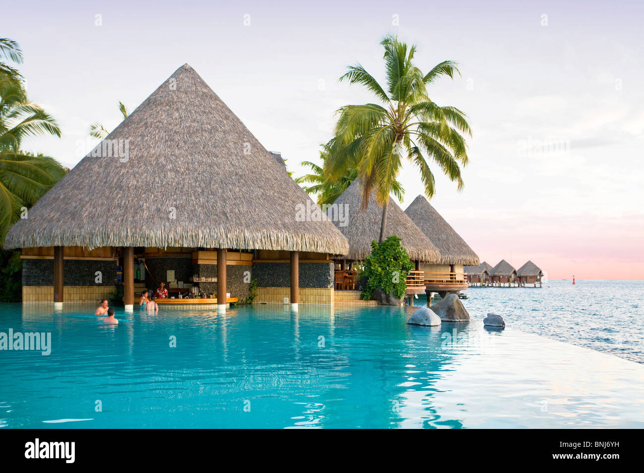 Tahiti Tahiti Nui Island Papete city straw huts pool sea palm in ...