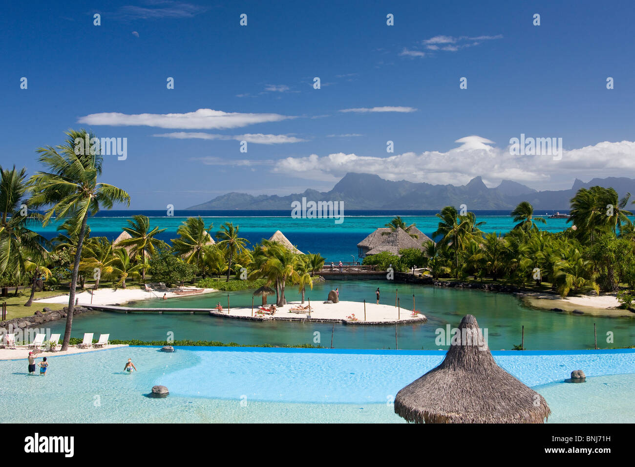 Tahiti Tahiti Nui Island Papete city sea Intercontinental Resort palms ...