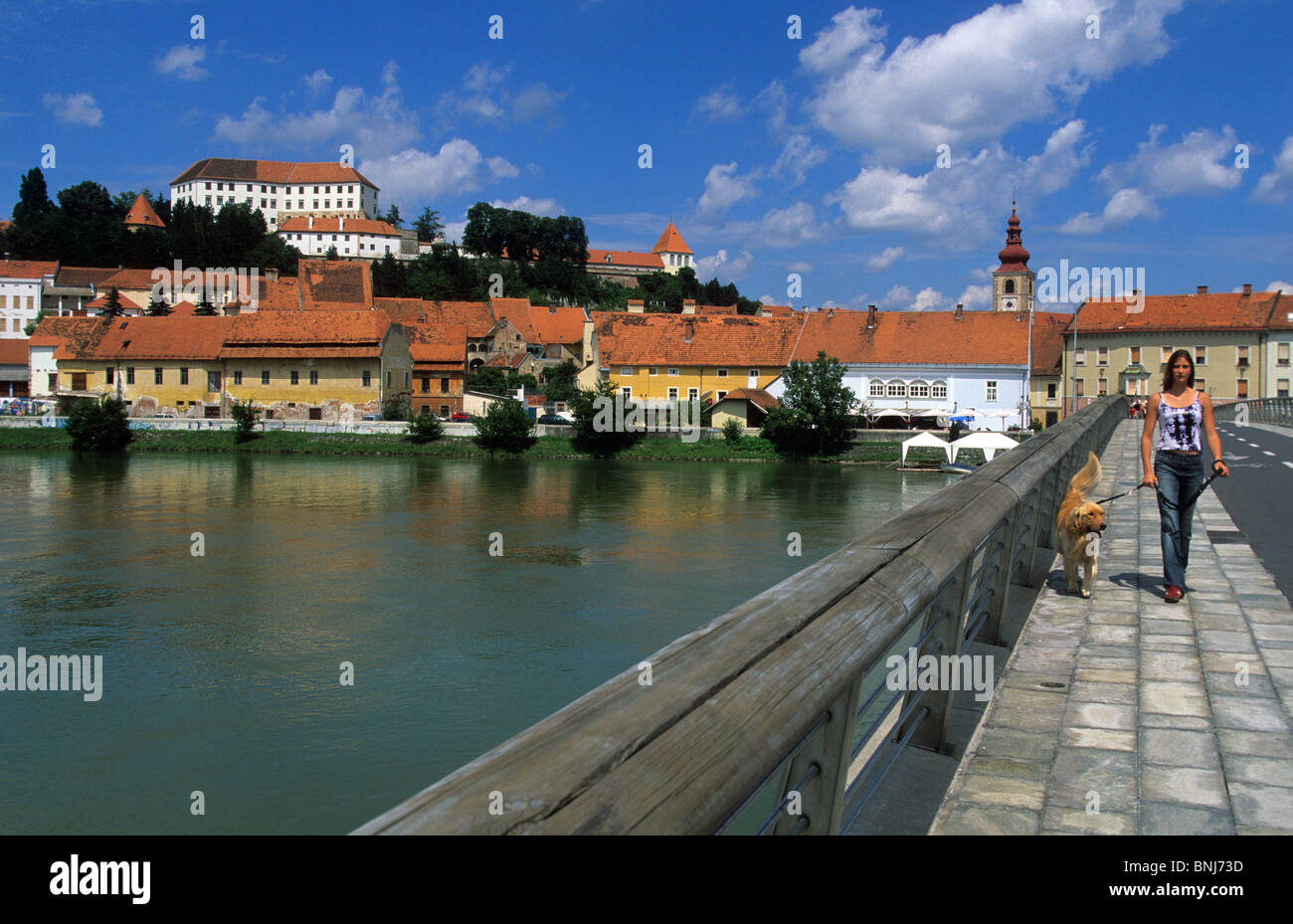 Slovenia town city river stream Drava bridge Old Town castle Ptuj city ...