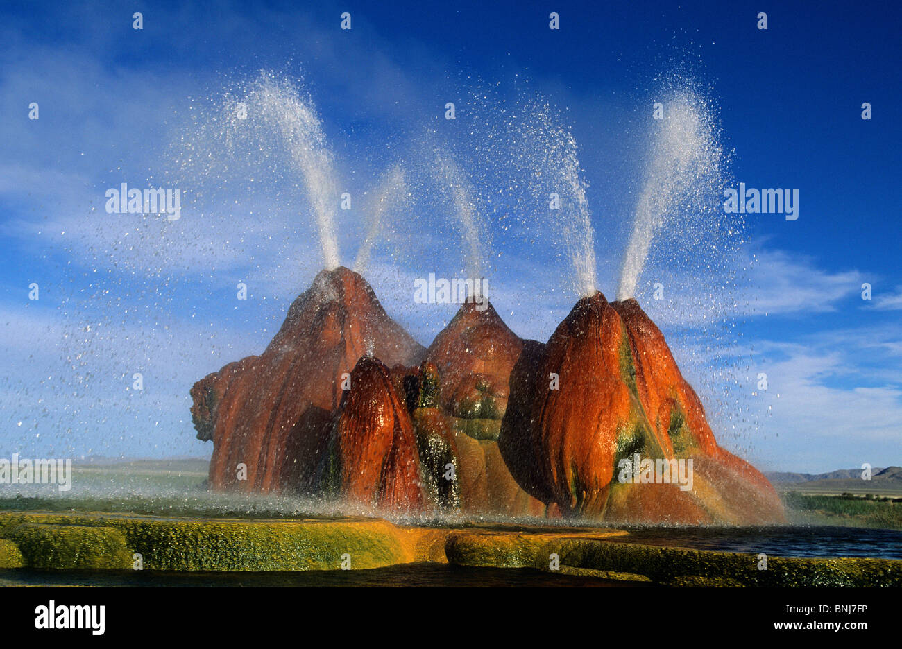 USA Nevada hot springs cones depositions colored rock algae Fly Geyser ...