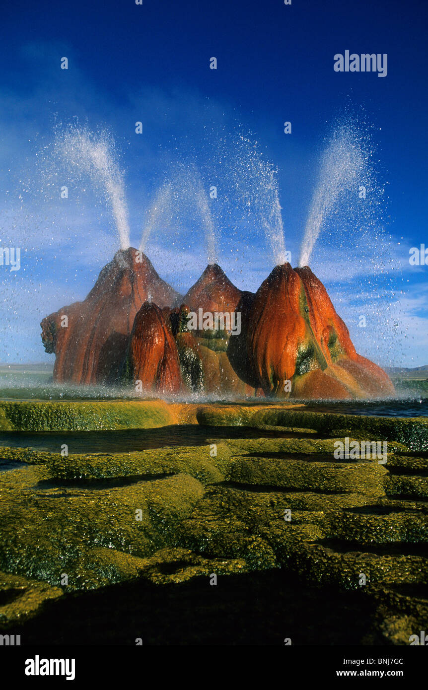 USA Nevada hot springs cones depositions colored rock algae Fly Geyser ...