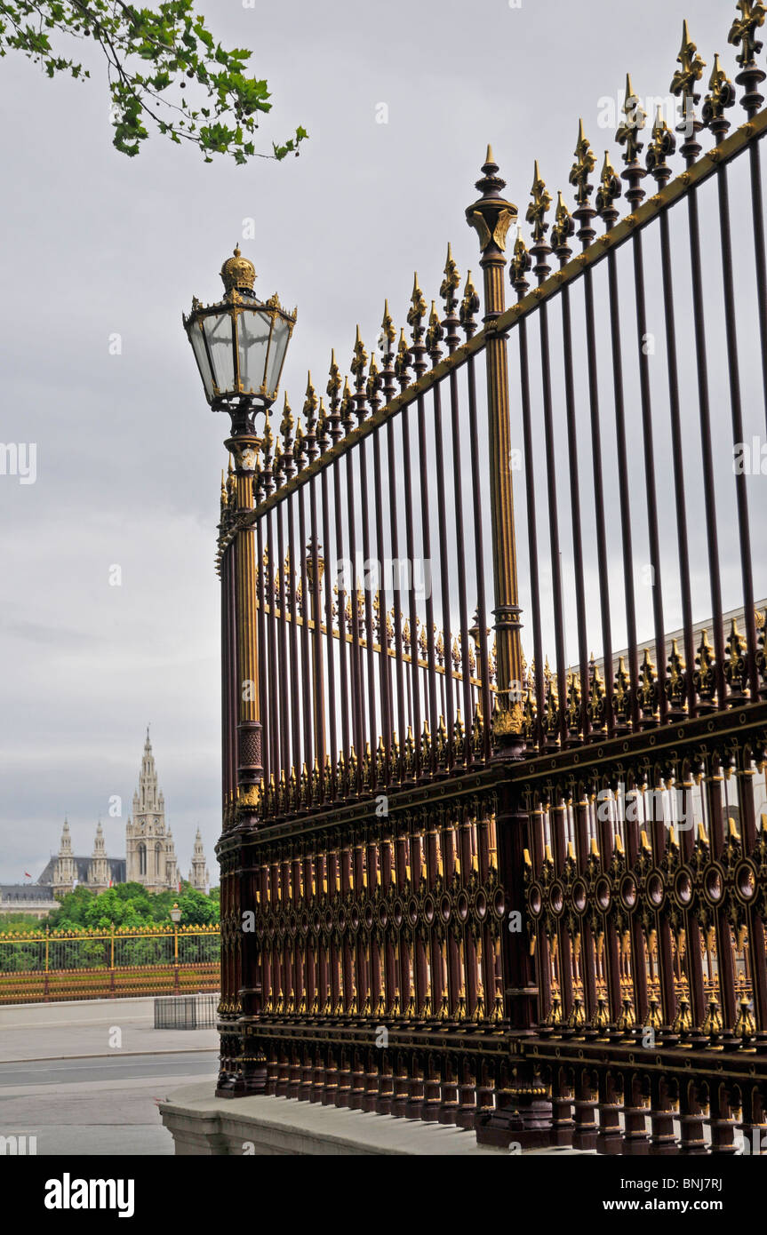 Street lamp and decorative iron grille fence at Hofburg ,Vienna,Austria ...