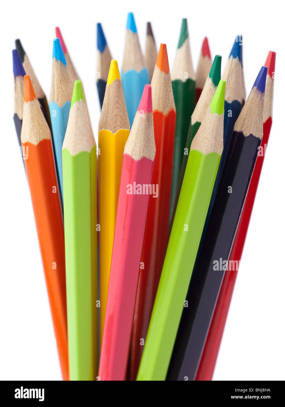 A bunch of color pencils pointing up Stock Photo - Alamy