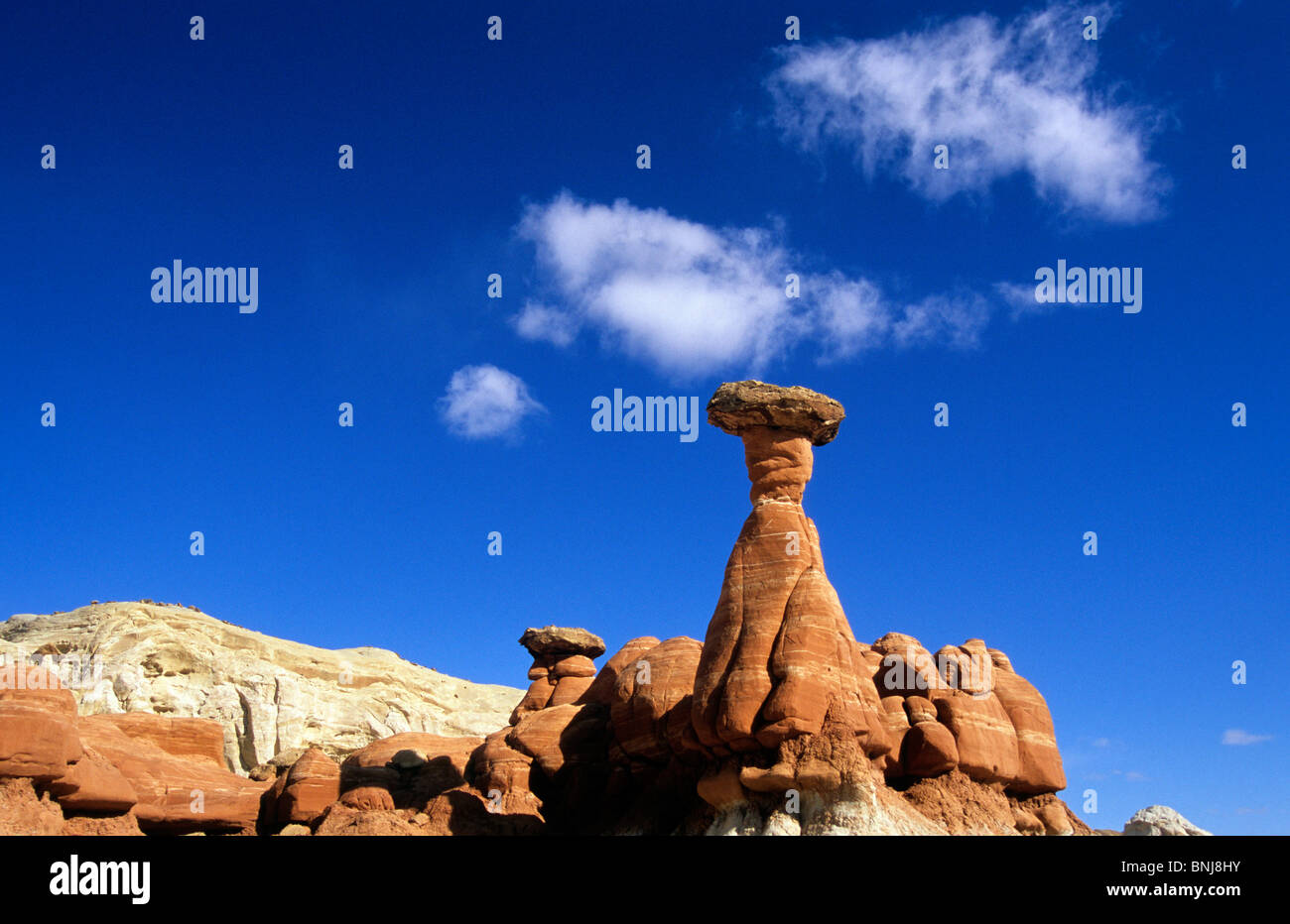 USA Utah rock pillar mushroom rock clouds Toadstool Hoodoos North ...
