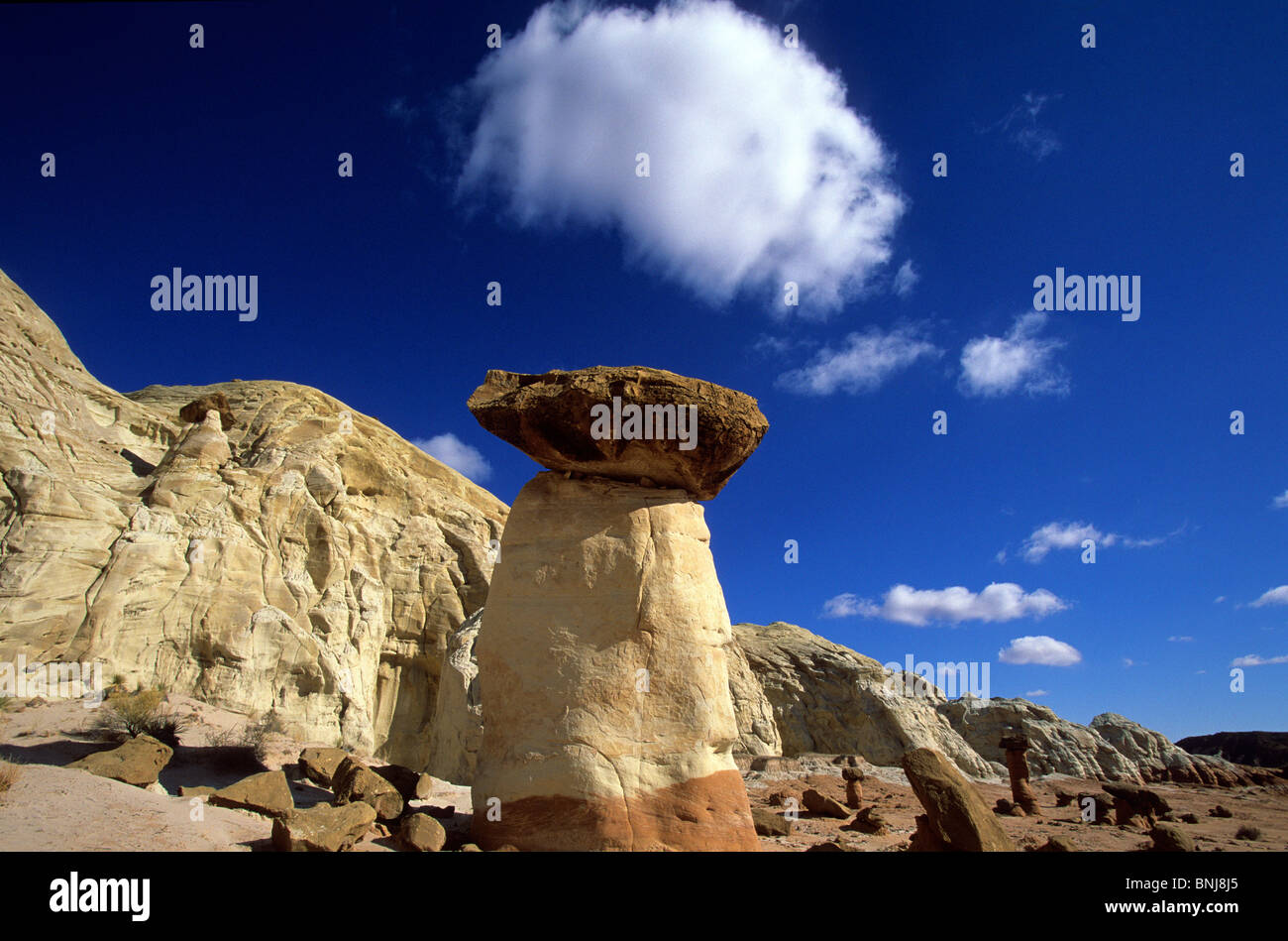 USA Utah rock pillar mushroom rock clouds Toadstool Hoodoos North ...