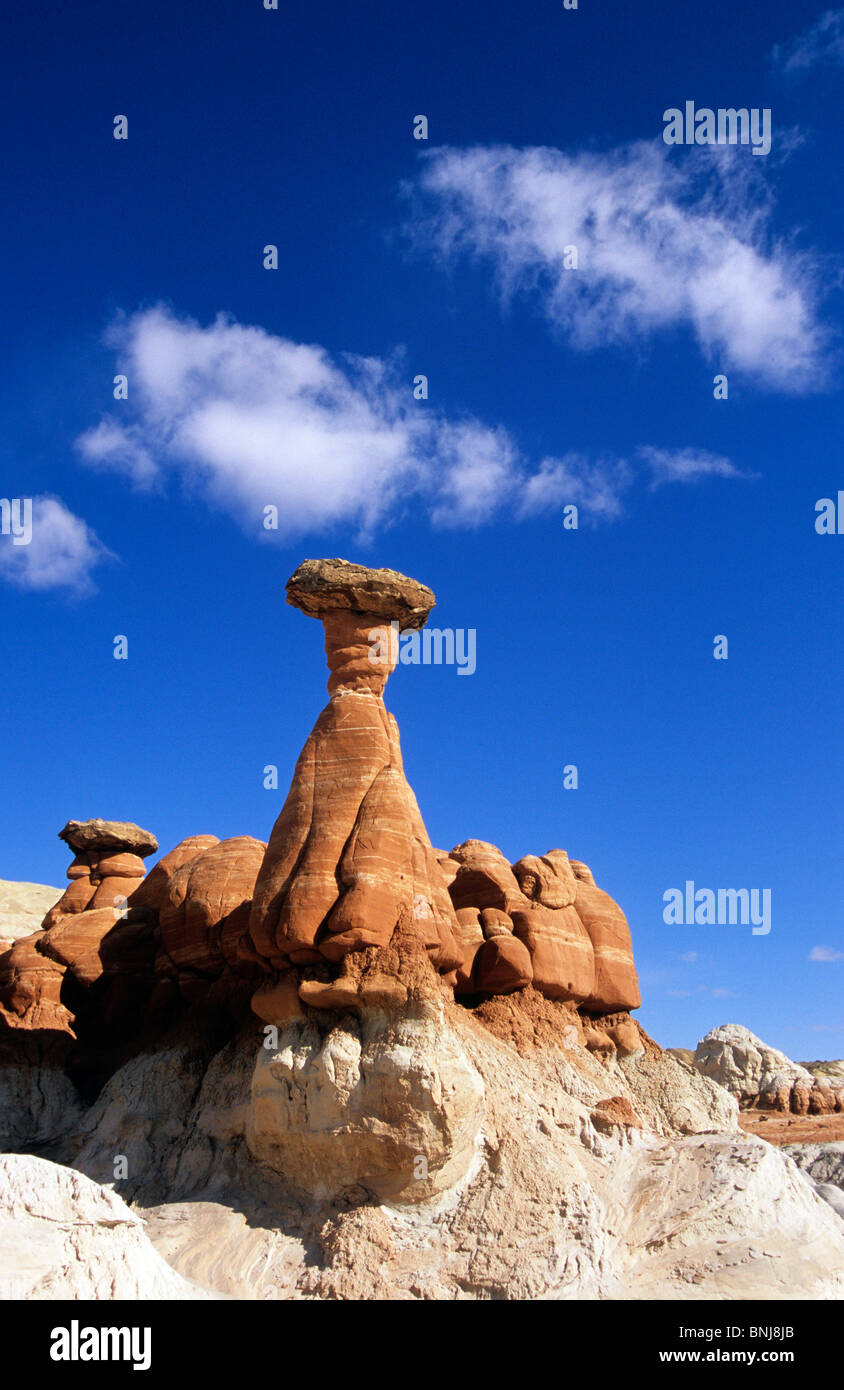 USA Utah rock pillar mushroom rock clouds Toadstool Hoodoos North ...