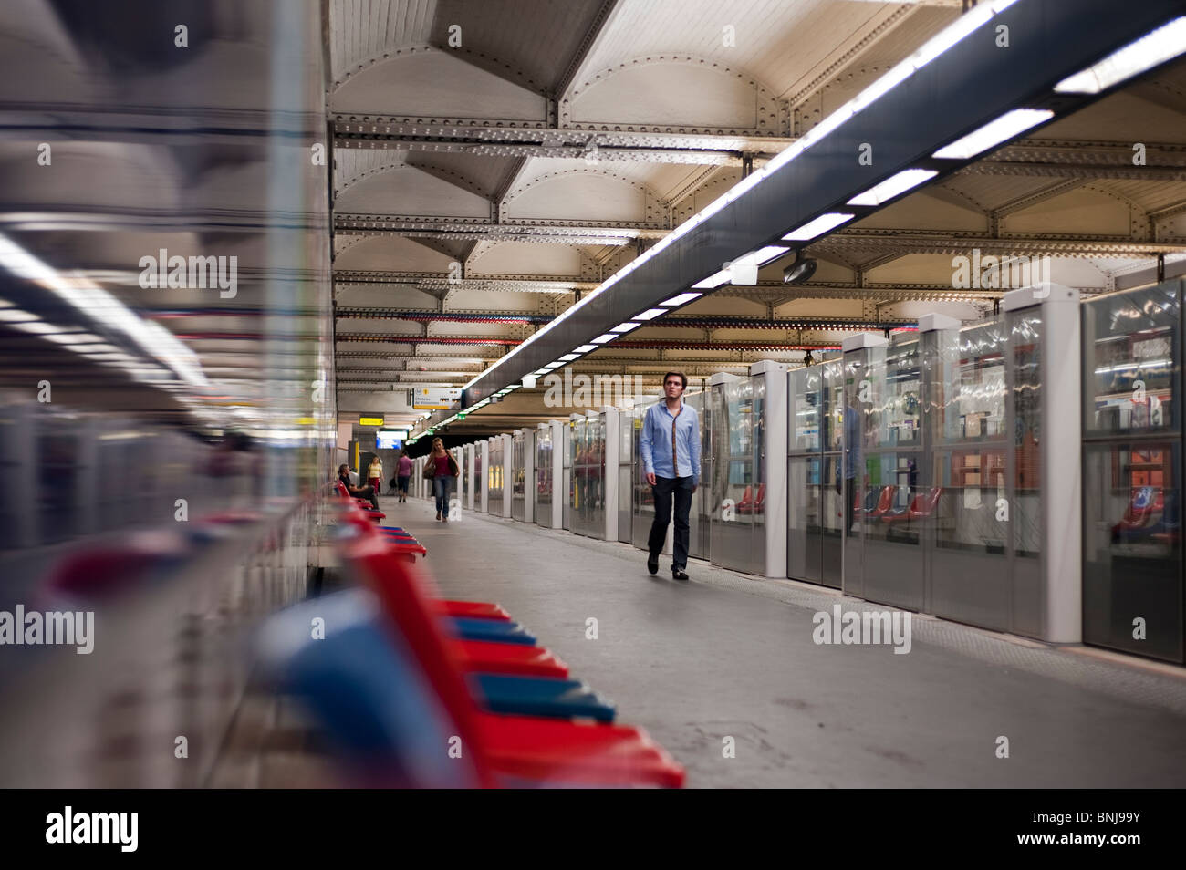 Paris, France, inside Paris Metro Platform, Line 1, Automatic Doors ...