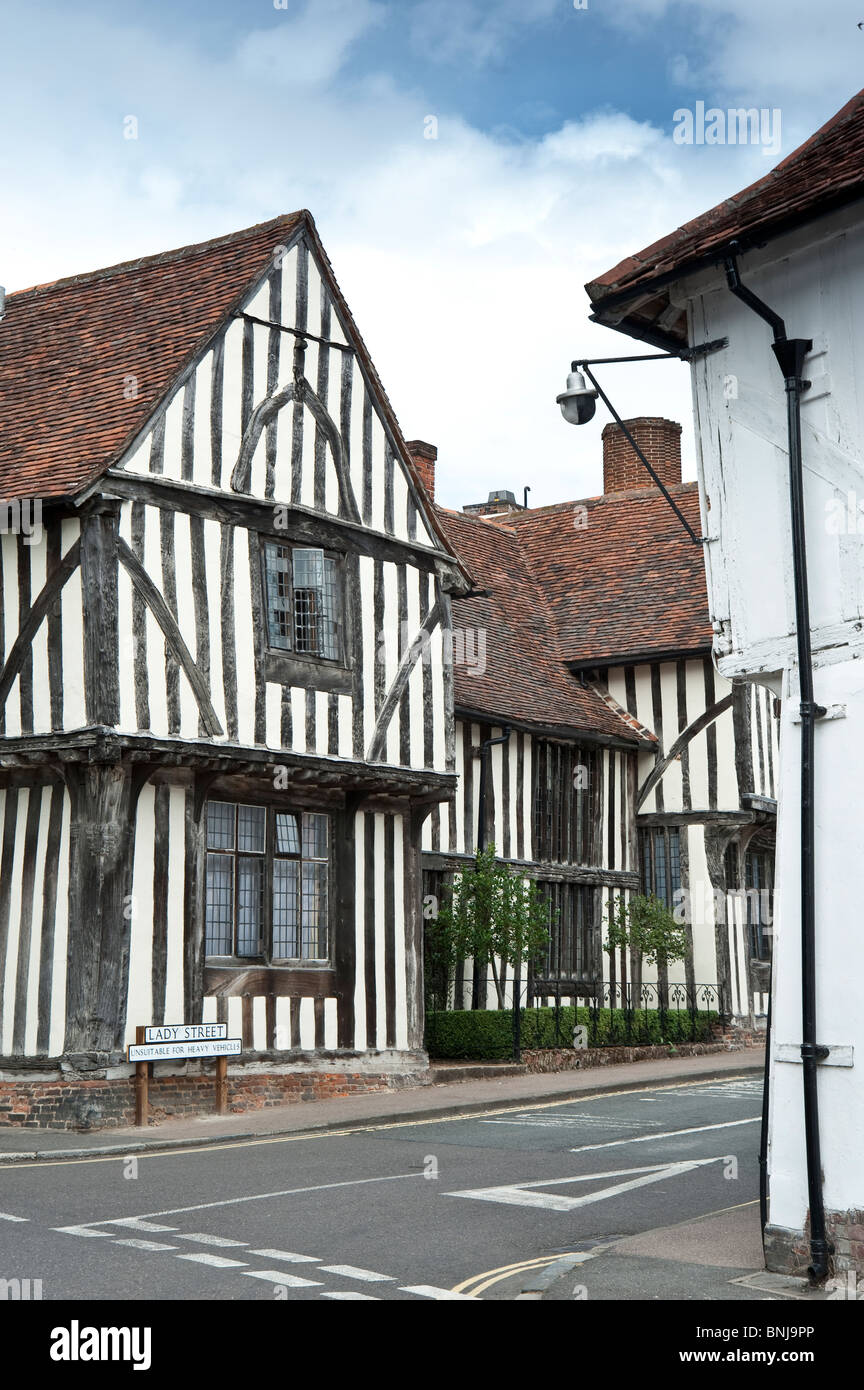 Historic 16 century timber framed buildings in Lavenham Suffolk Stock ...