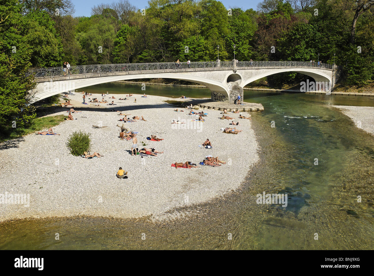 Bathing swimming recreation Isar Munich Bavaria Germany have a bath ...