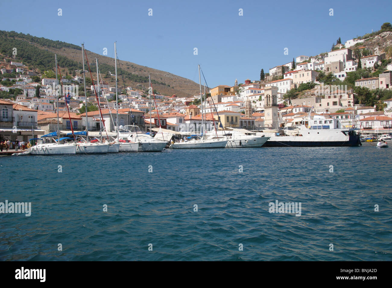 Greece island isle Hydra island harbour harbor port Mediterranean Sea ...