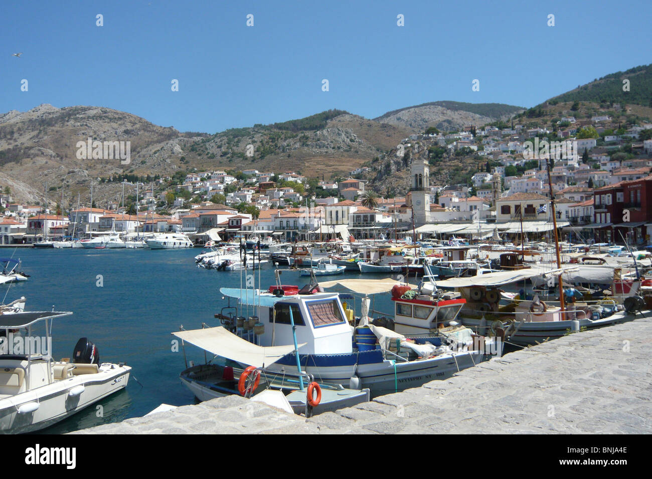 Greece island isle Hydra island harbour harbor port Mediterranean Sea ...