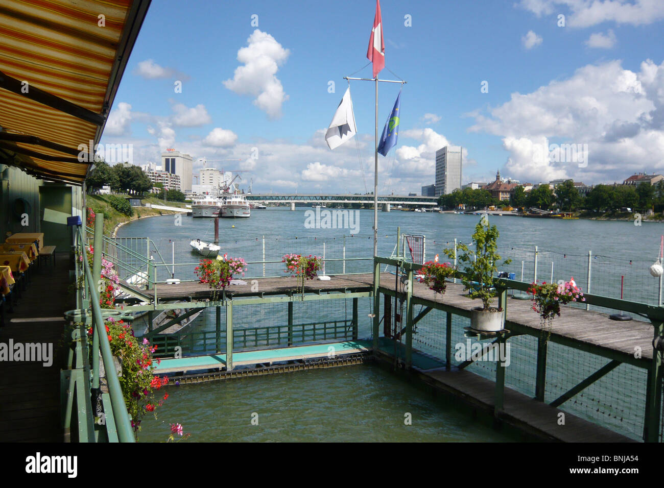 Switzerland Basel city Rhine river bath Dreirosenbrücke bathing Stock ...