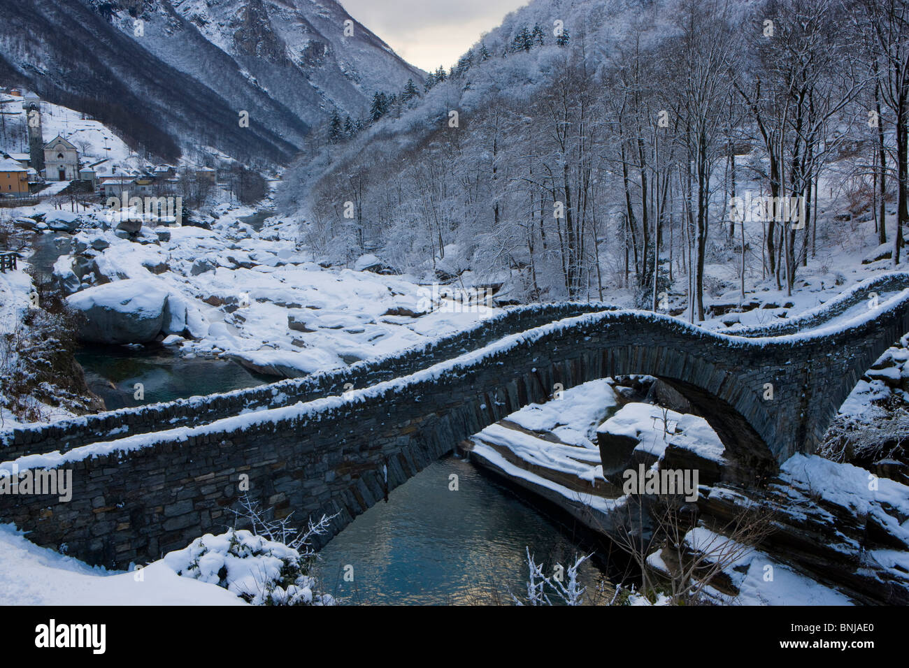 Lavertezzo Switzerland Canton of Ticino valley of Verzasca village ...