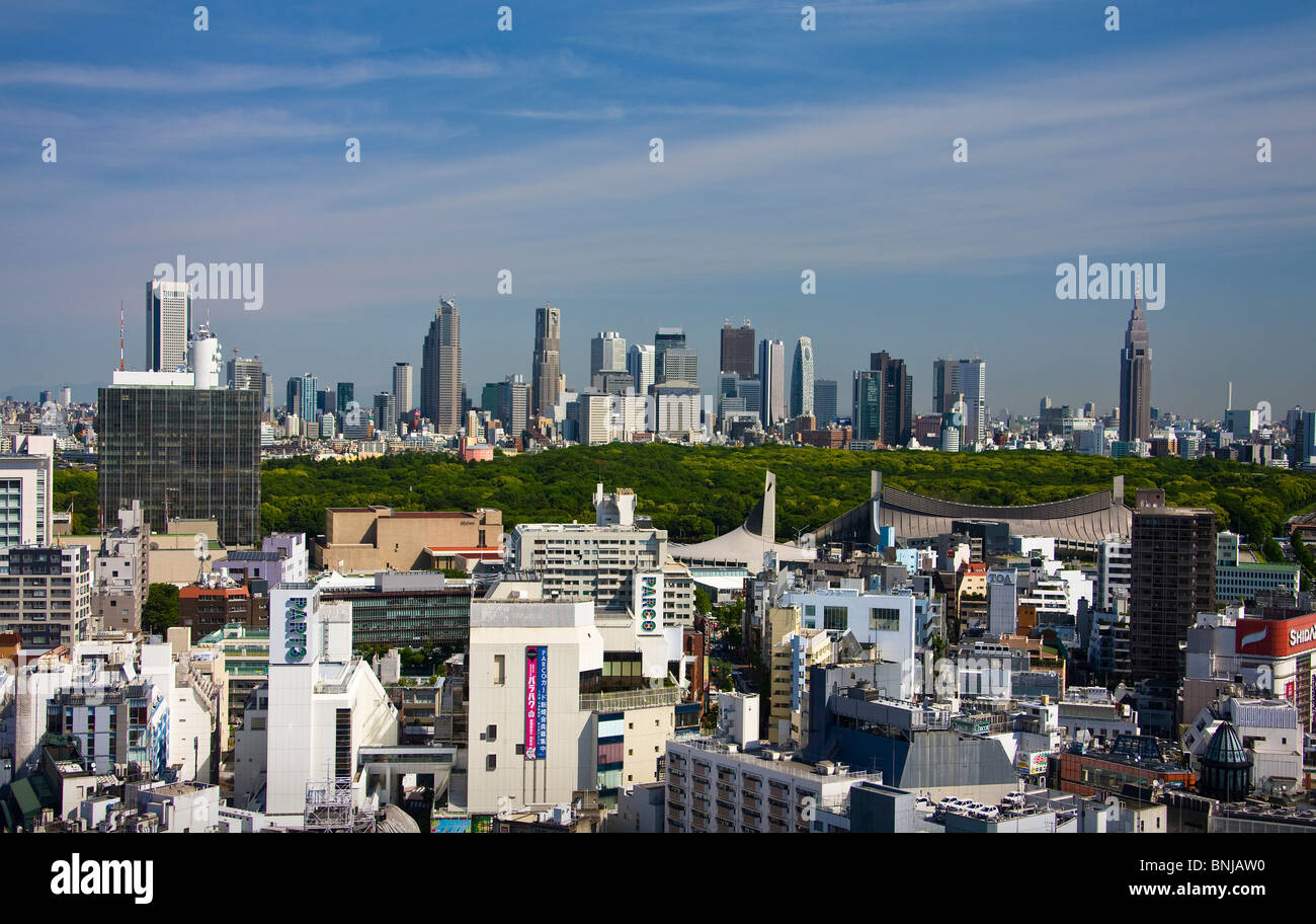 Japan Asia Tokyo town city Shinjuku District skyline Meiji park blocks ...