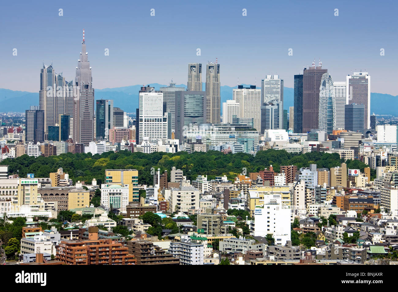Japan Asia Tokyo town city Shinjuku skyline Shinjuku Gyoen park houses homes blocks of flats ...
