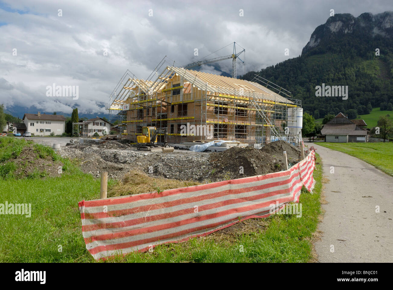 House Home building site new building build crane land country rurally ...