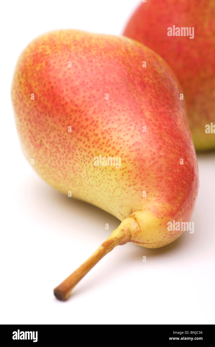Two ripe yellow-red pears on a white background Stock Photo - Alamy