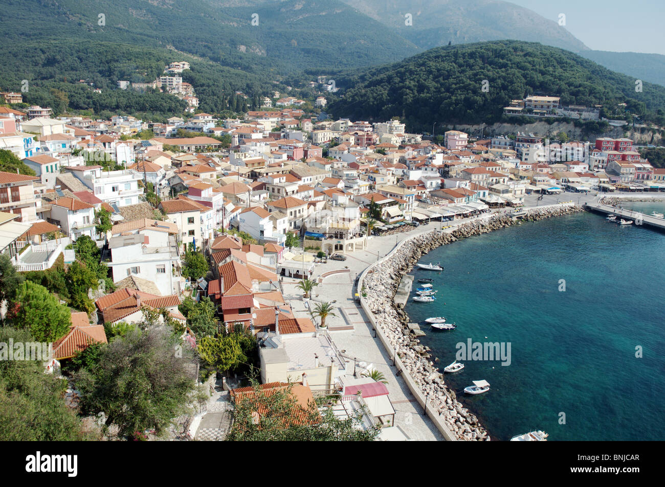 Parga town small town port house houses bay sea Mediterranean sea ...