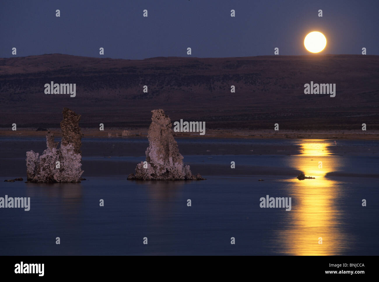 USA California tuff stone stone sculpture salt lake full moon moonrise ...