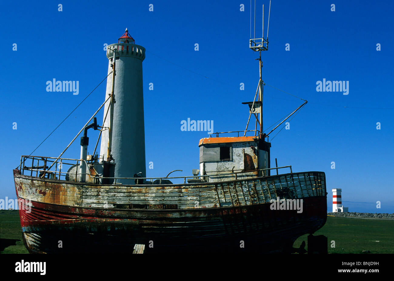 Gardskagi Iceland landscape scenery lighthouse fishing boat boat Stock ...