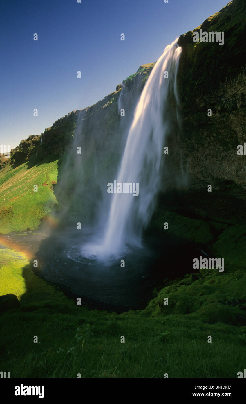 Seljalandsfoss Iceland landscape scenery waterfall surf cliff wall ...