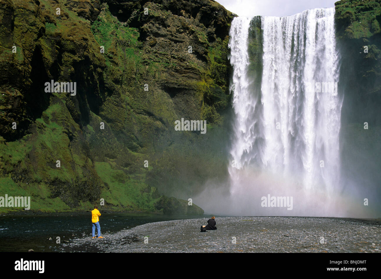 Skogafoss Iceland landscape scenery waterfall surf tourist Stock Photo ...