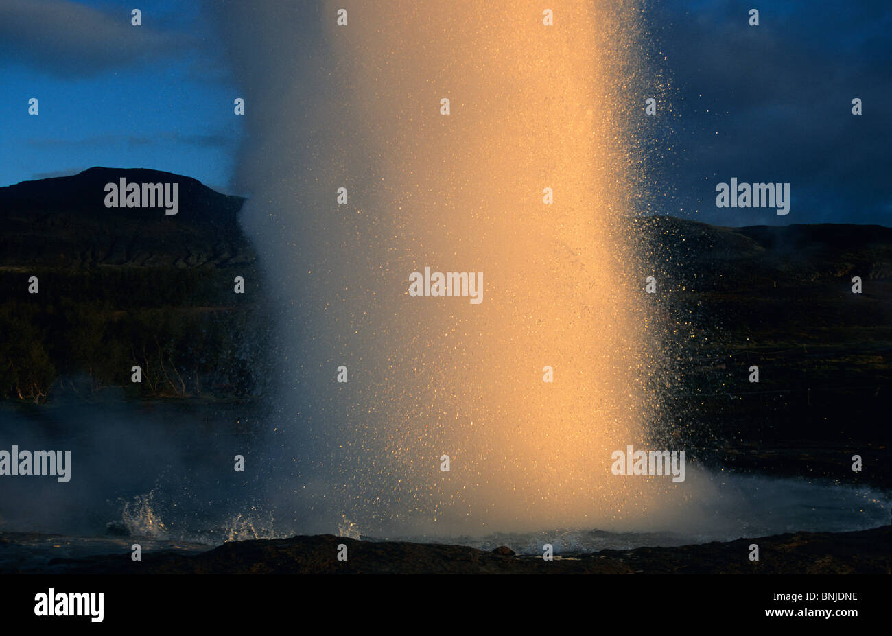 Strokkur Iceland landscape scenery geyser hot water drop of water dawn ...