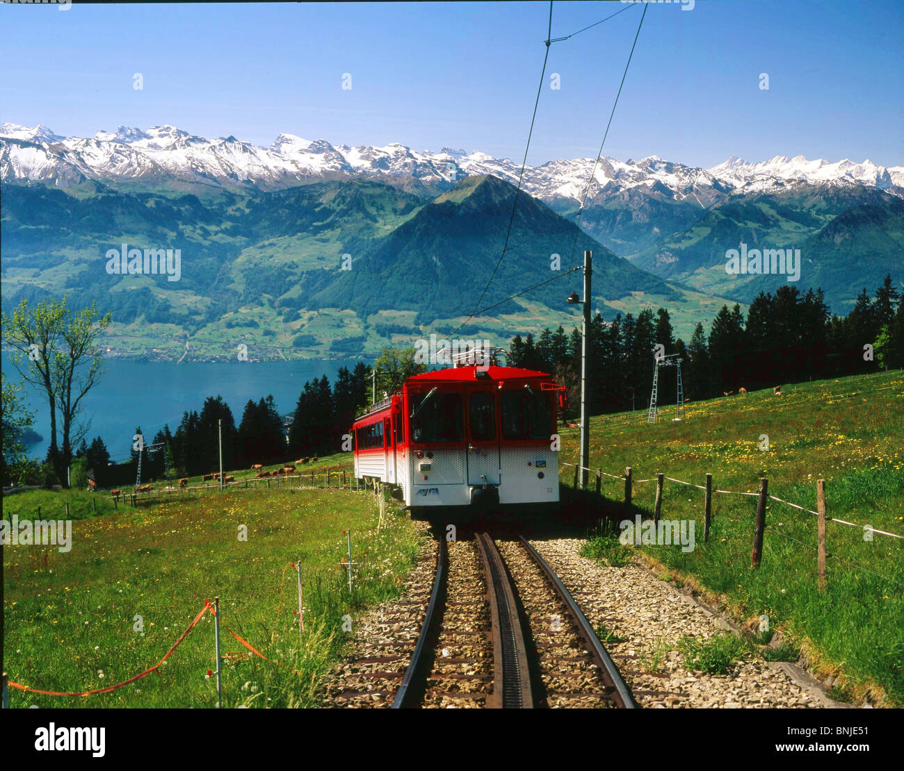 Rack railway railroad Mount Rigi Switzerland Central Switzerland tracks ...