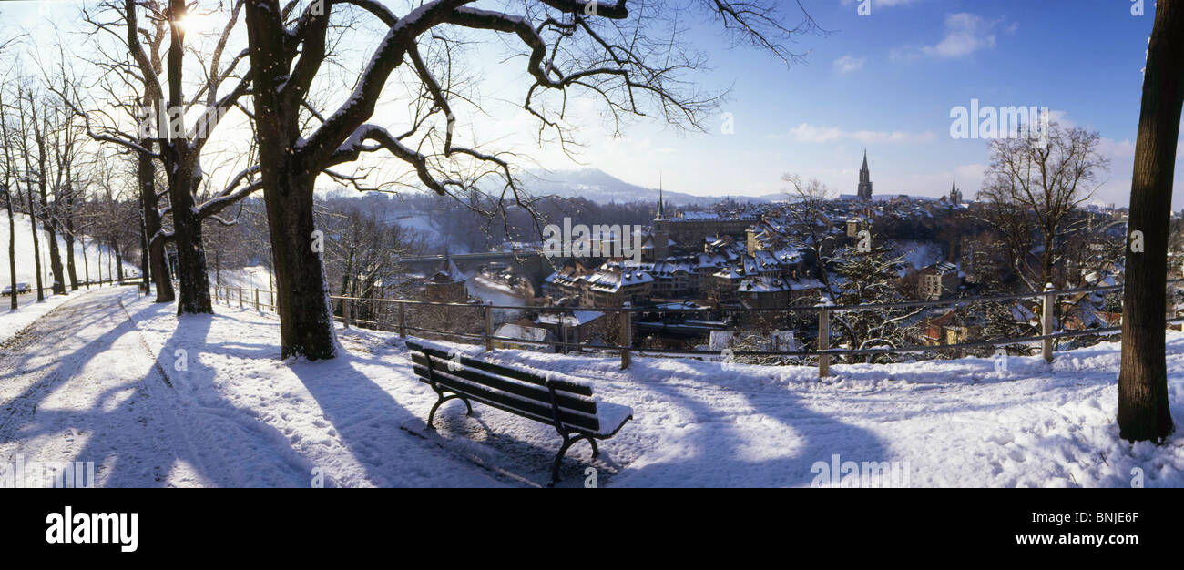 Bern city Canton of Berne old town bench way Panorama Snow Winter ...